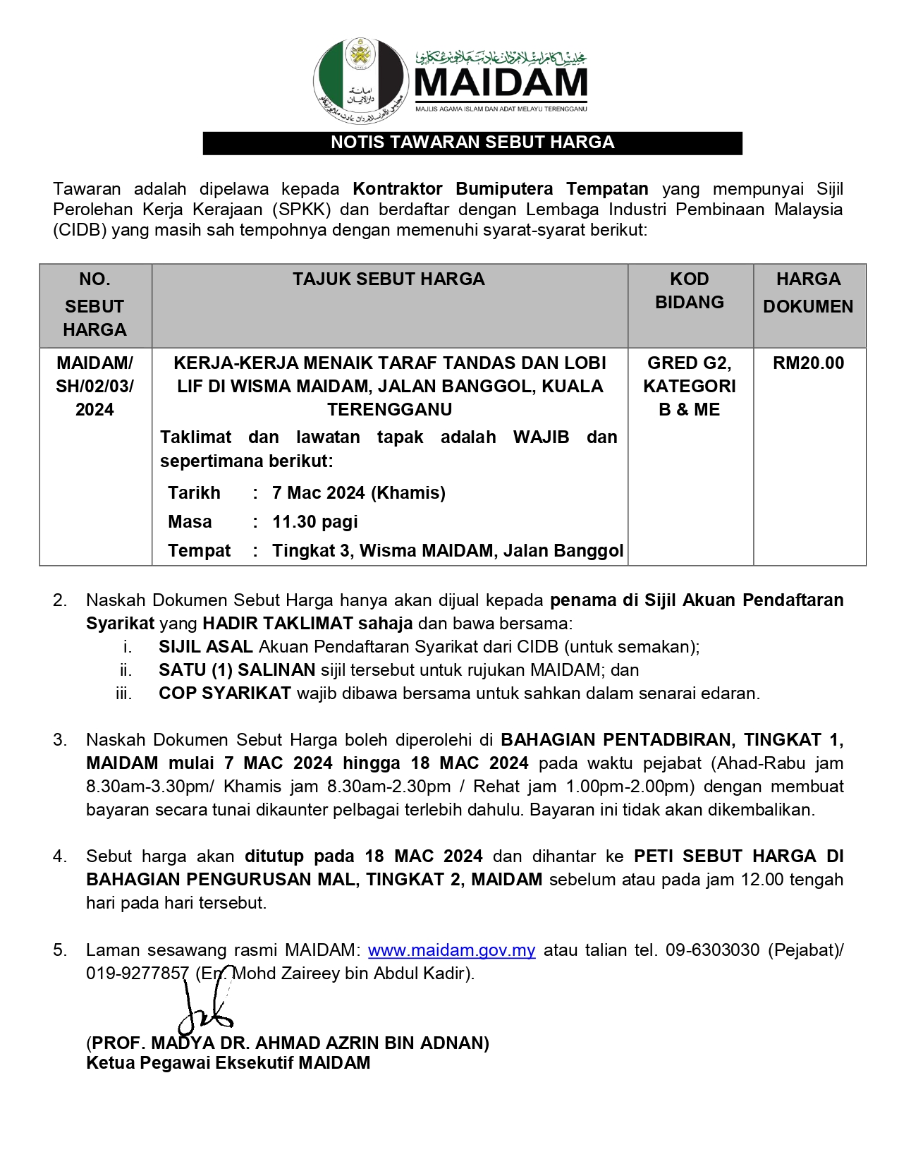 Notis Tawaran Sebut Harga Kerja-kerja Menaik Taraf Tandas Dan Lobi Lif ...